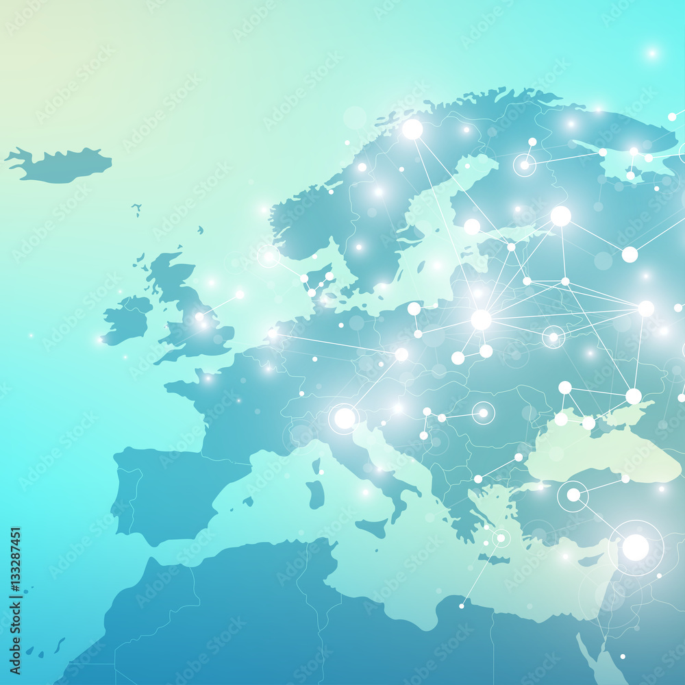 Geometric graphic background communication with Europe Map. Big data ...