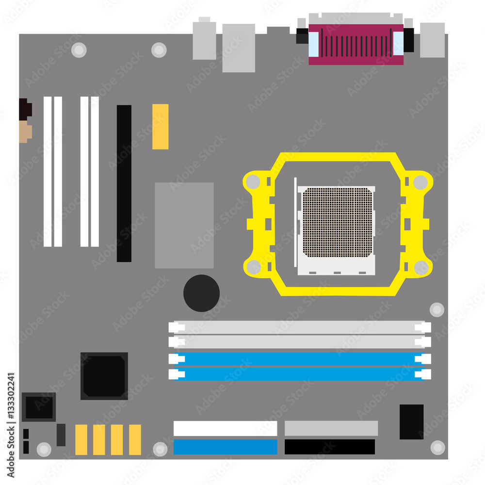 Computer motherboard on a white background. Flat vector isolated ...