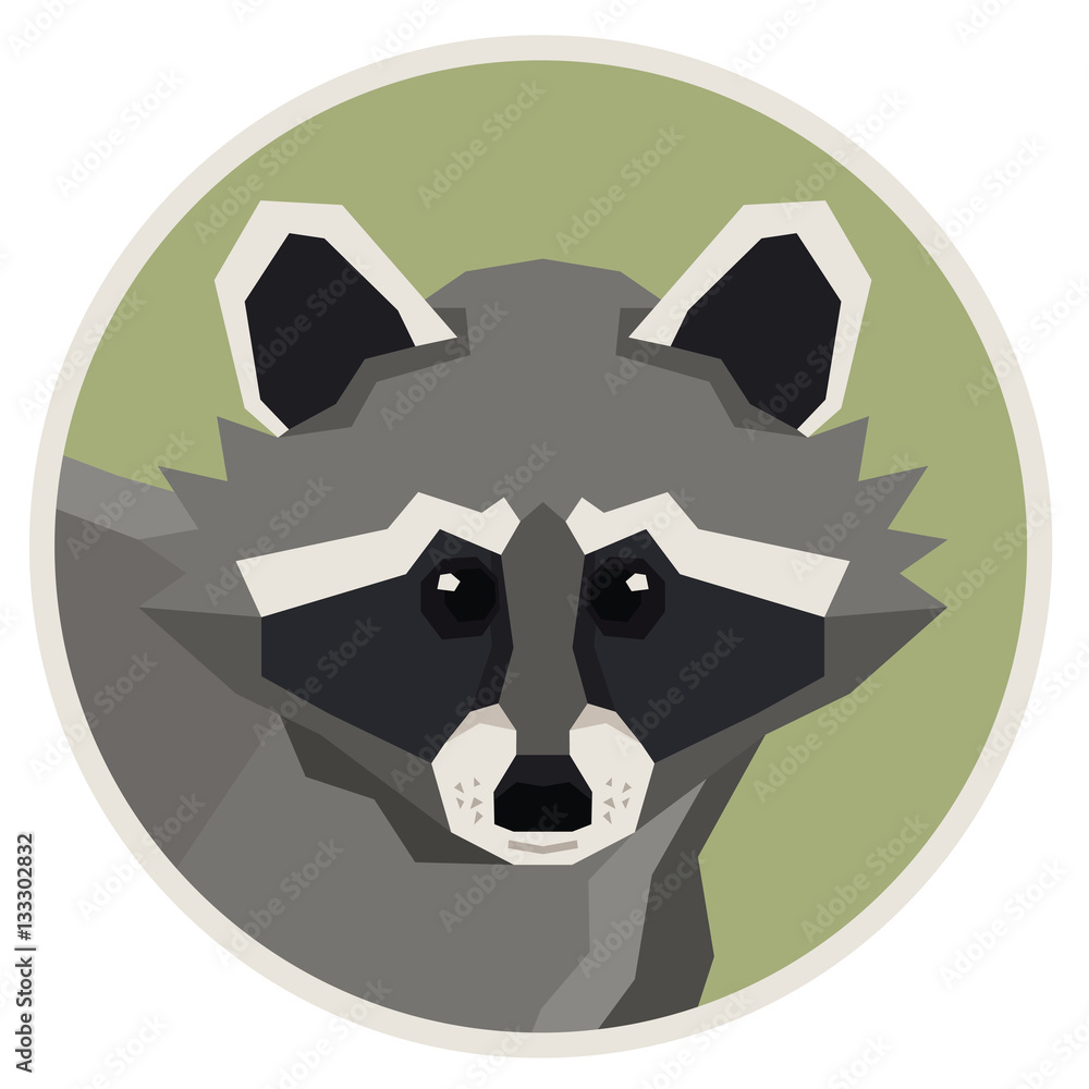 Wild animals collection Raccoon Geometric style icon round Stock Vector ...