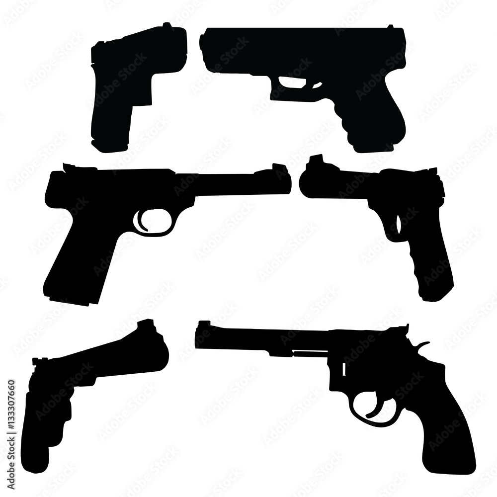 Gun Silhouettes is an illustration of three types of guns in both a ...