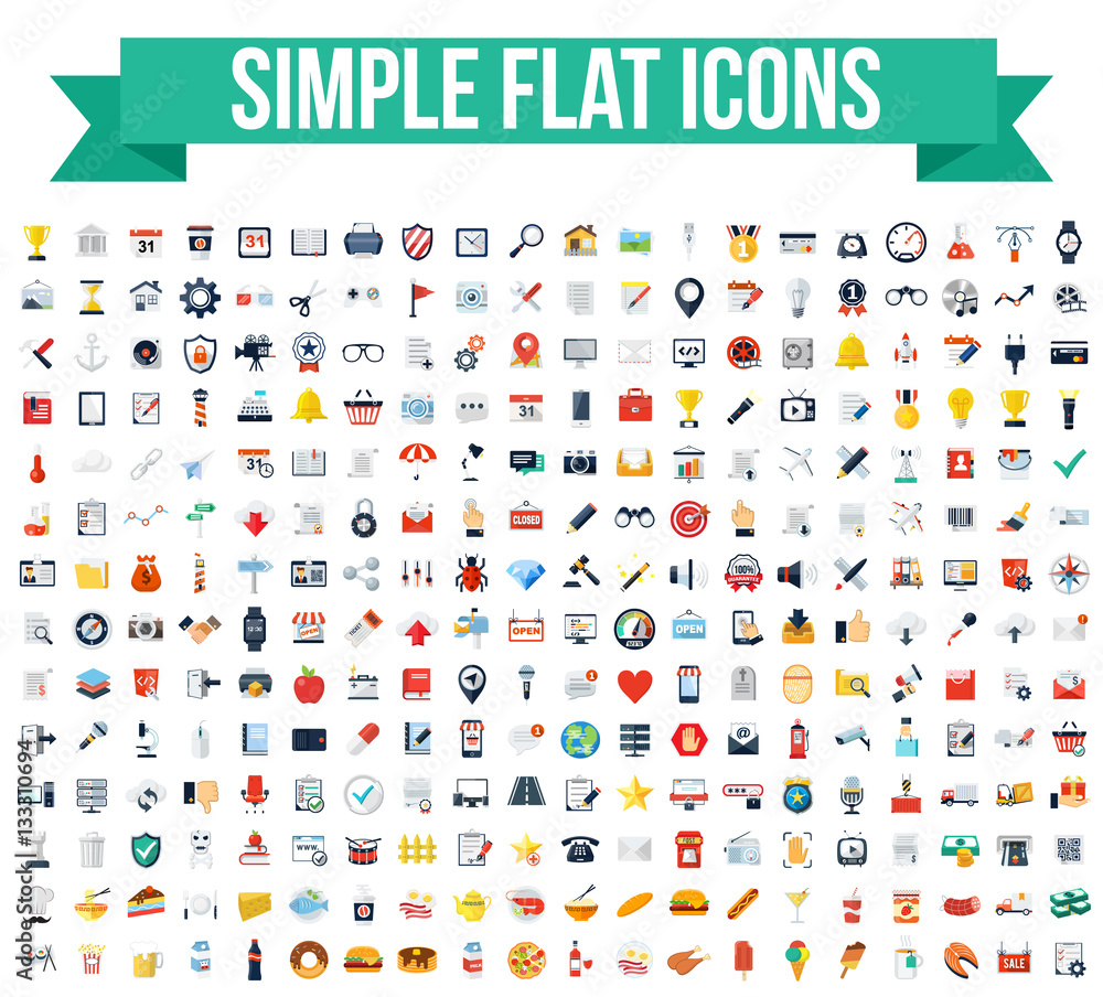 280 Simple Flat Vector Icons Stock Vector | Adobe Stock