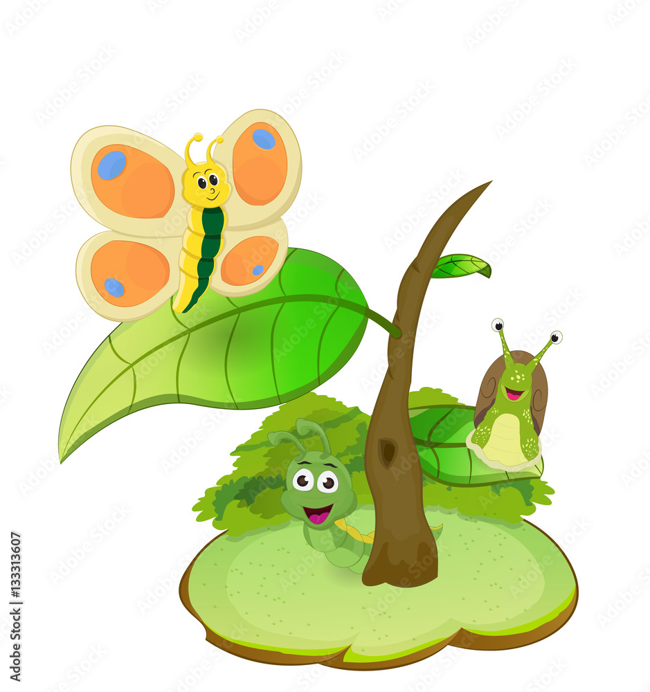 illustration insect living together in small tree Stock Vector | Adobe ...