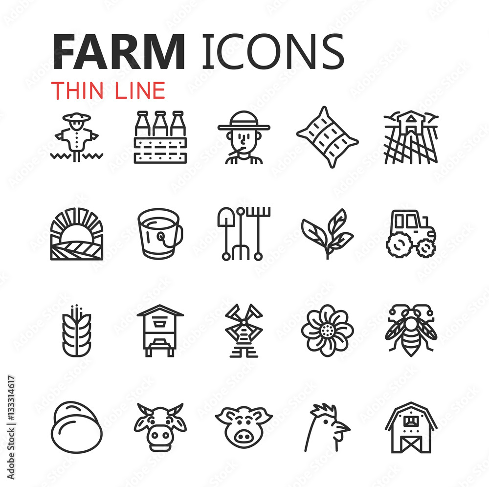 Simple modern set of farm icons. Stock Vector | Adobe Stock