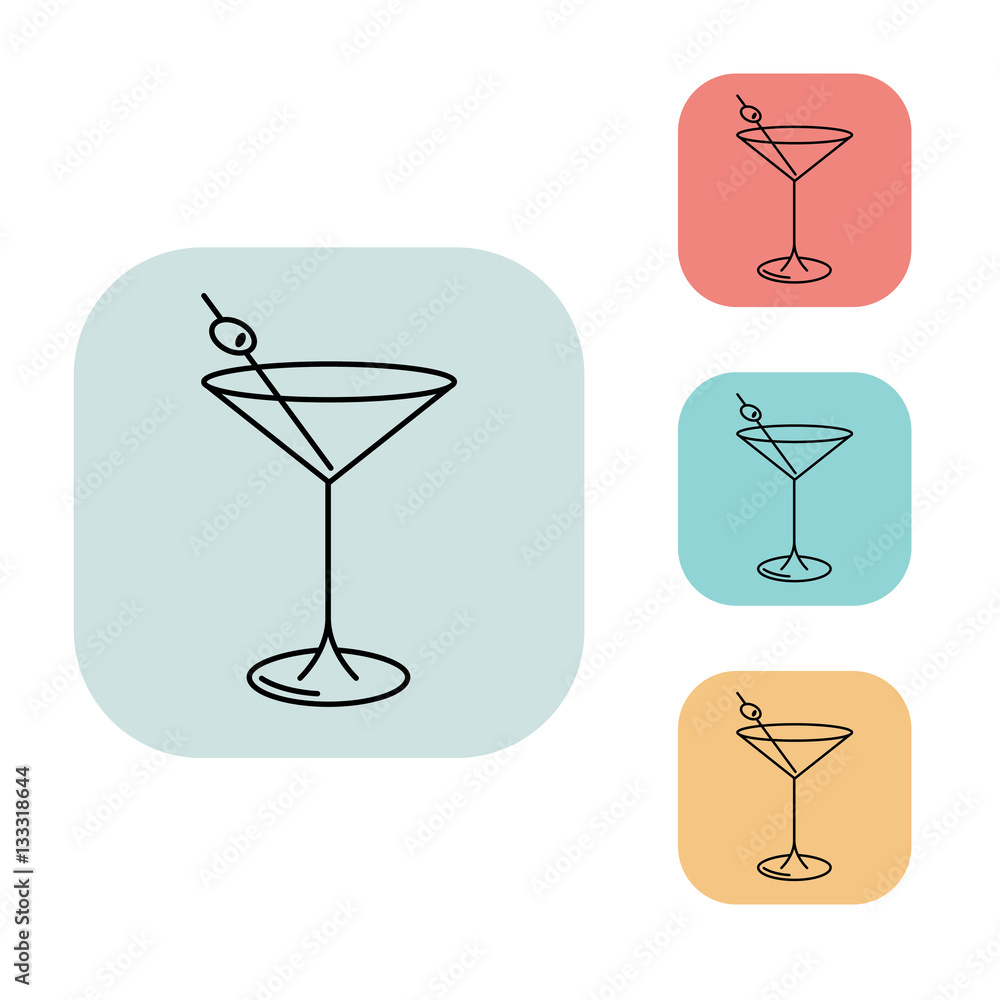 Martini icon, outline thin line isolated vector sign symbol, on white ...