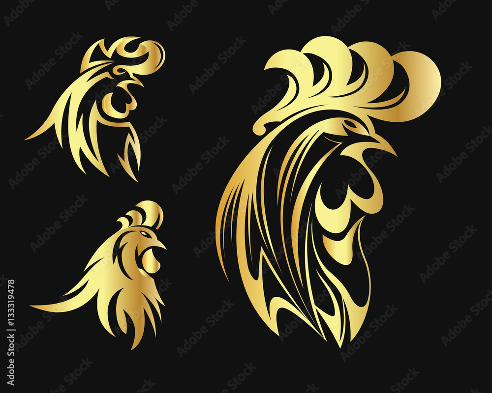 Abstract Elegant Gold Rooster Head Symbol Logo In Black Background ...