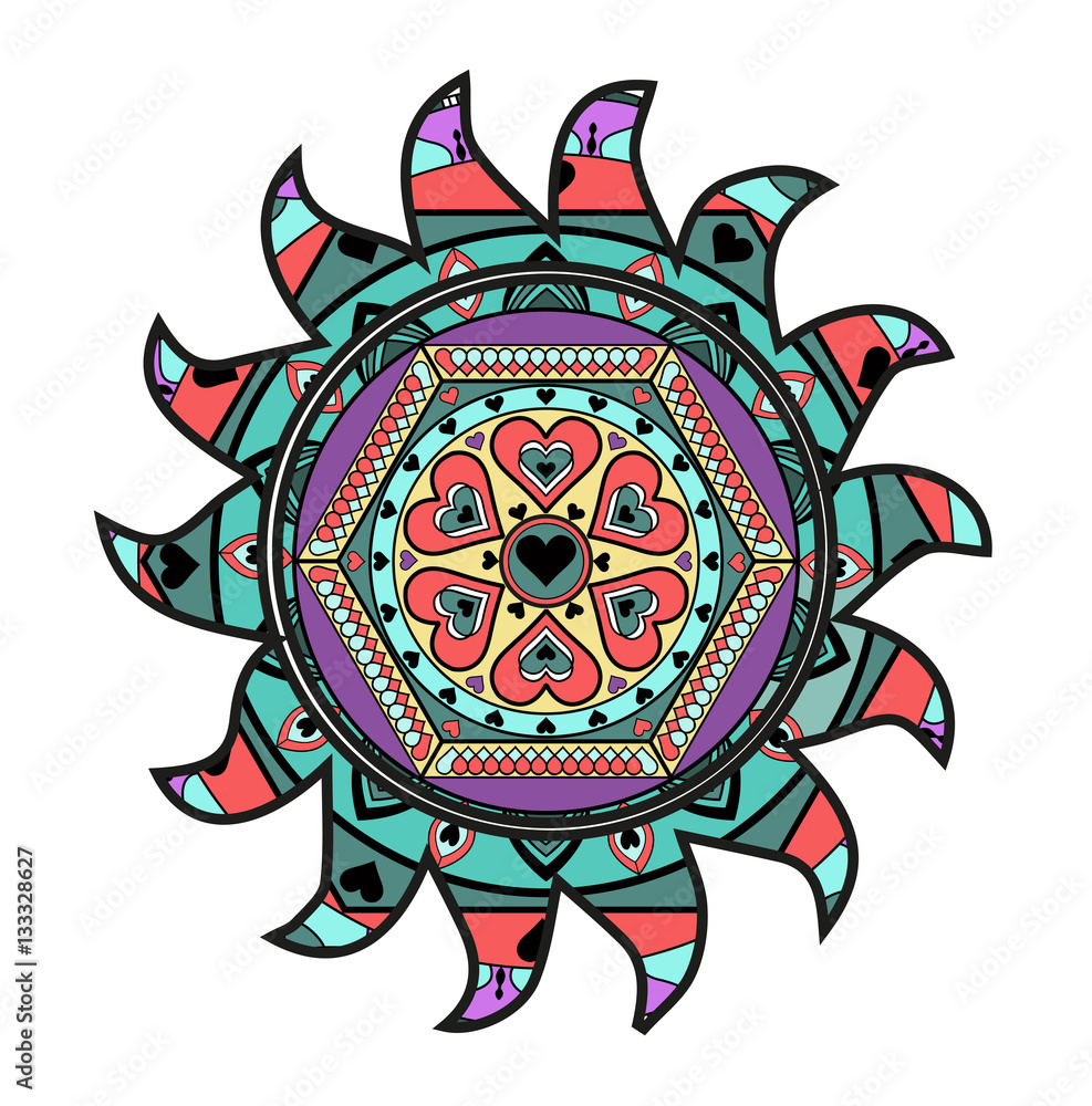 Vector illustration of a colored sun mandala, sole mandala colorato ...