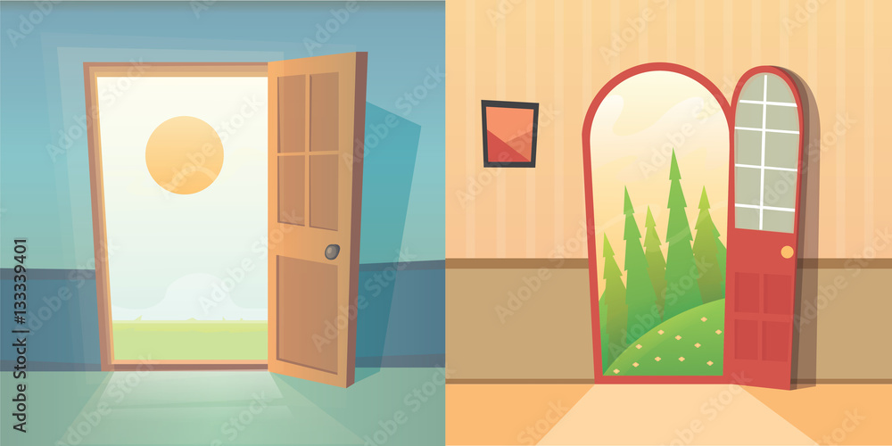 Open door vector collection. set of cute doors. Dreams comes true ...