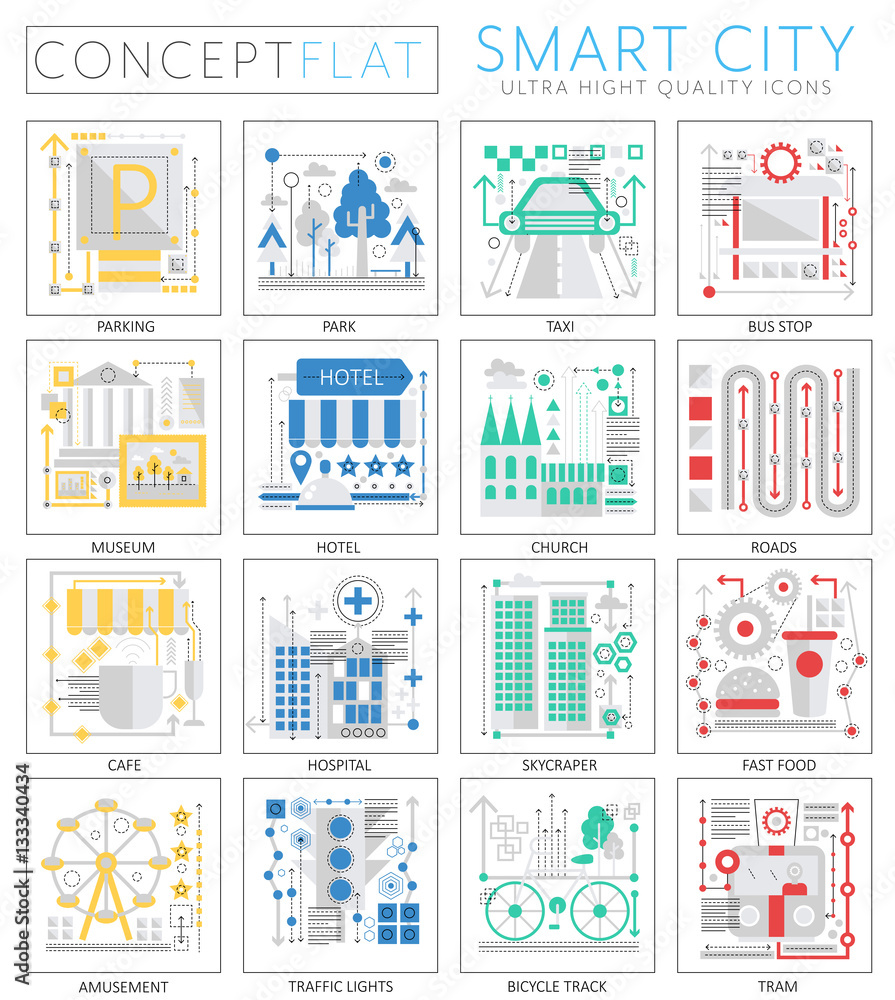 Infographics mini concept Smart modern city elements icons for web ...