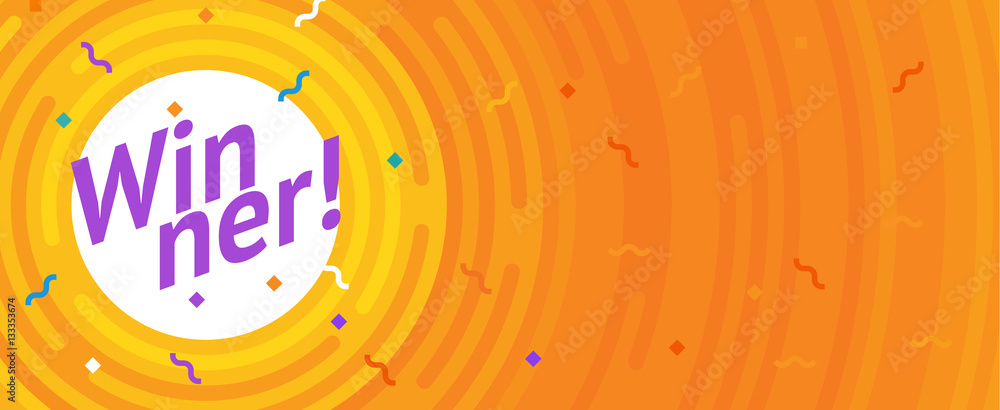 Flat vector winner illustration. Victory header with lines, rounded ...
