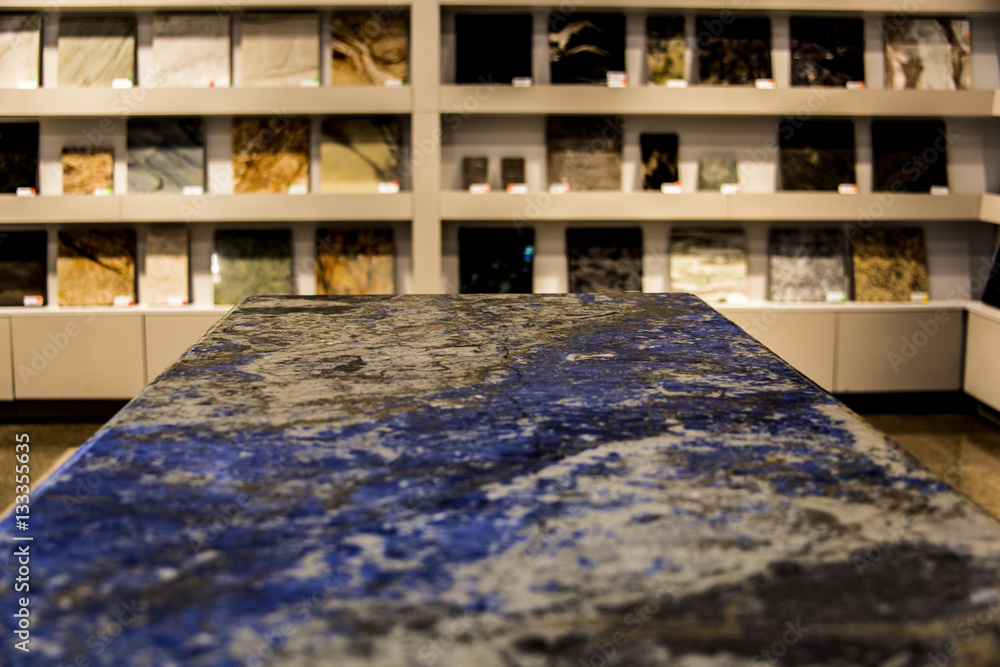 Modern blue and gray kitchen countertop made from granite. Background ...