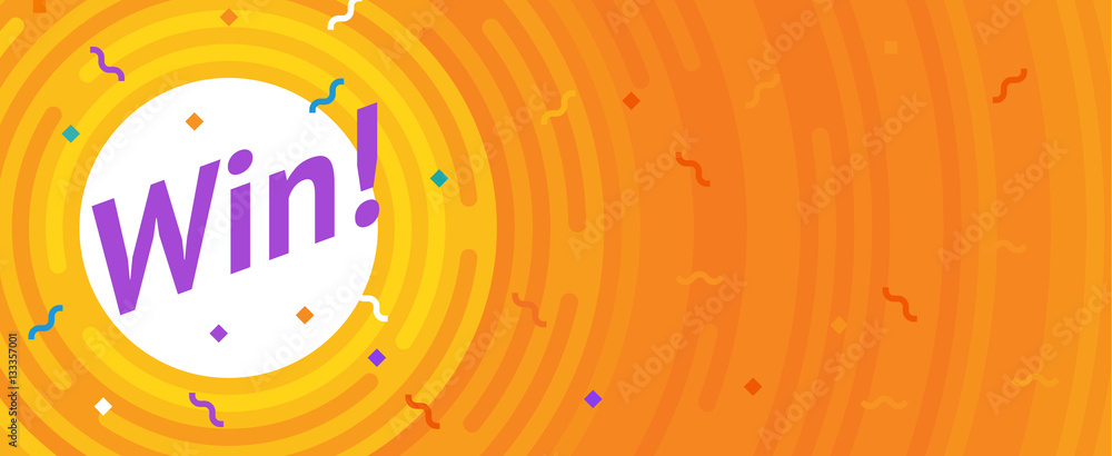 Flat vector winner illustration. Victory header with lines, rounded ...