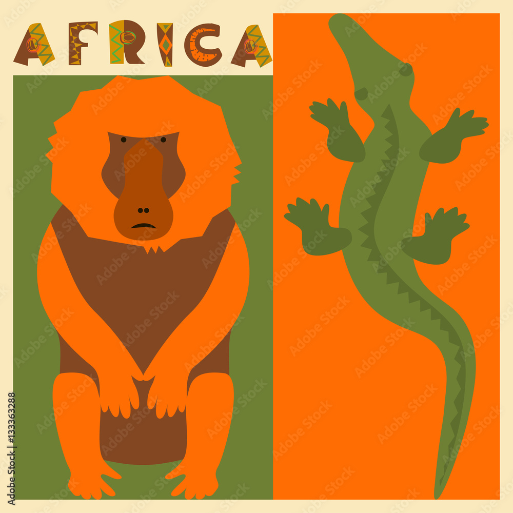 Vetor de Vector set of African animals elements and icons. African flat ...