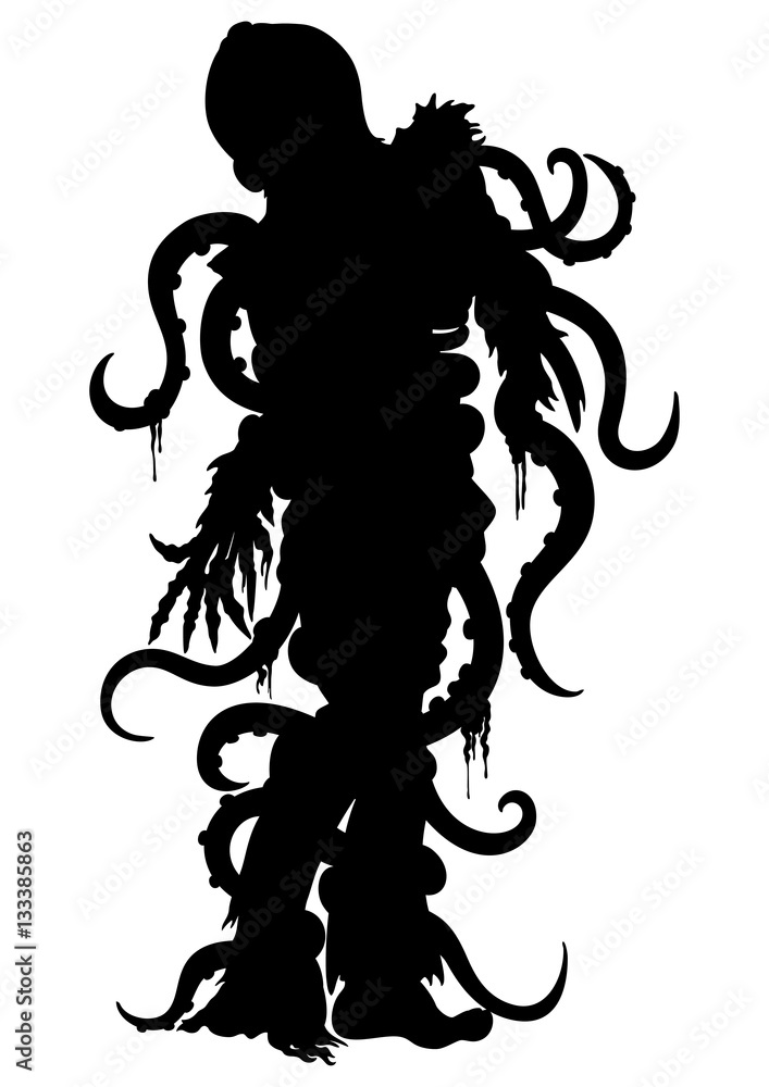 Zombie octopus silhouette. Illustration zombie man with octopus on his ...
