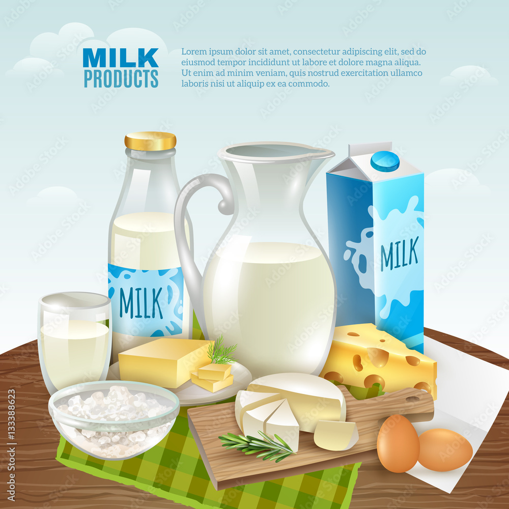 Milk Products Background Stock Vector | Adobe Stock
