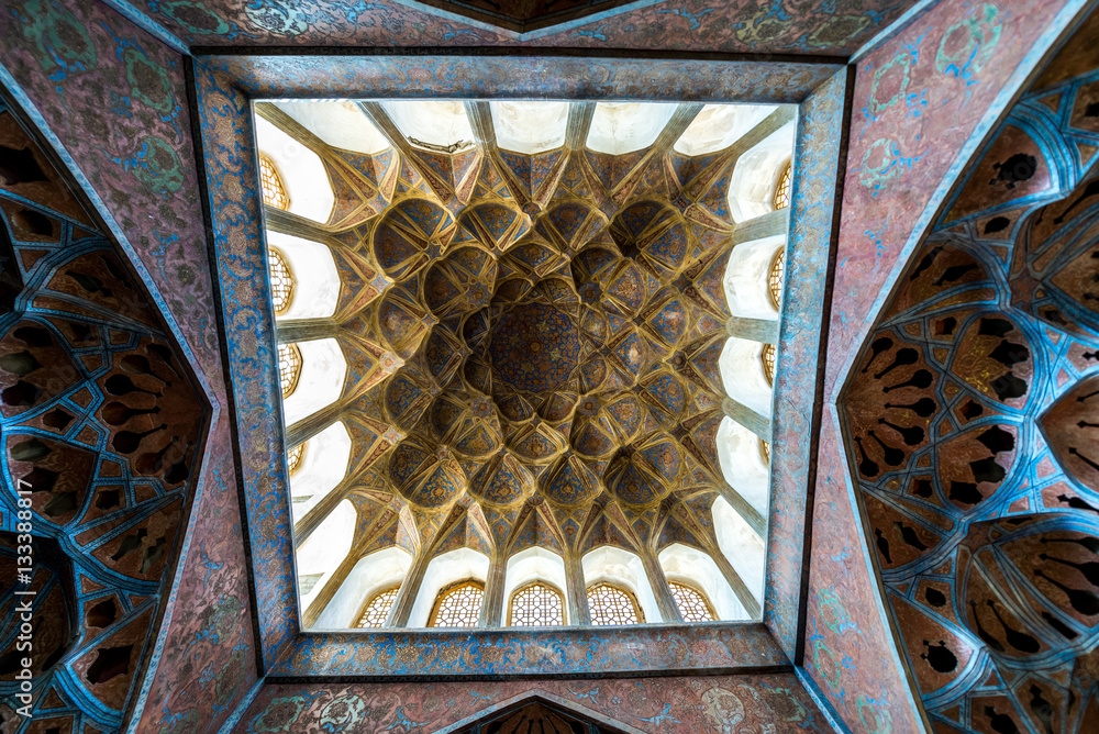 Ceiling of Music Hall in Ali Qapu palace in Isfahan city, Iran Stock ...