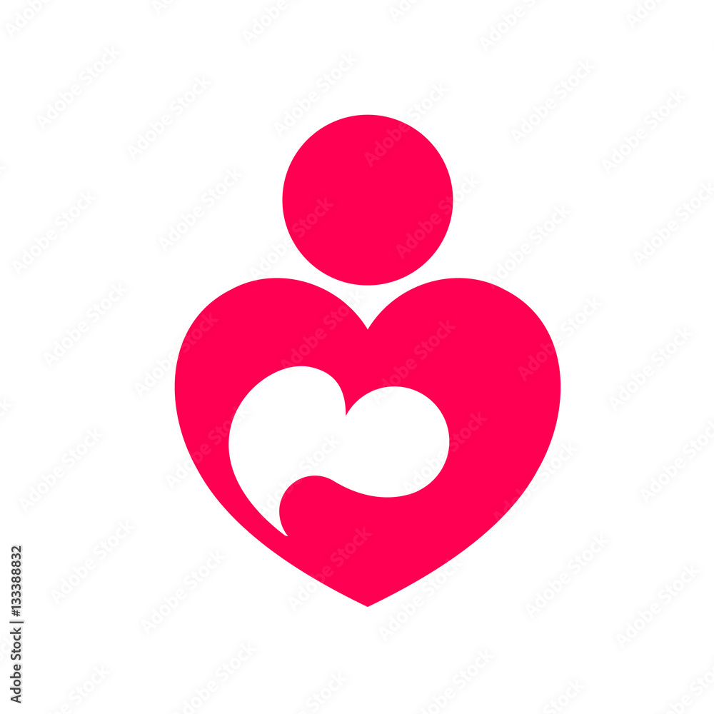 Mother love abstract icon. baby in heart shape logo design. Vector ...