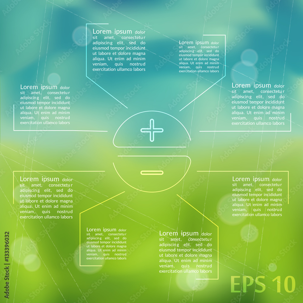 Infographics template, plus, minus, positive and negative. Blurred ...