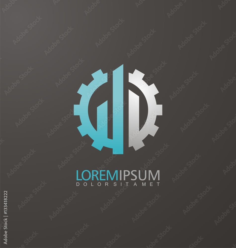 Construction logo design idea with gear shape and commercial buildings ...
