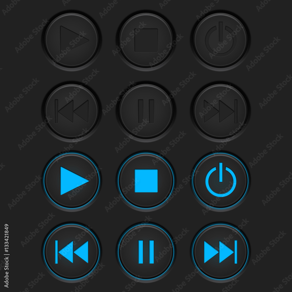 Media player buttons set. Normal and active pushed Stock Vector | Adobe ...