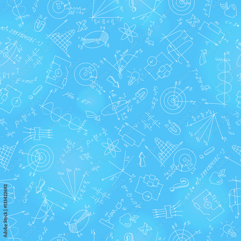 Seamless pattern with formulas,graphs, and equipment as the subject of ...