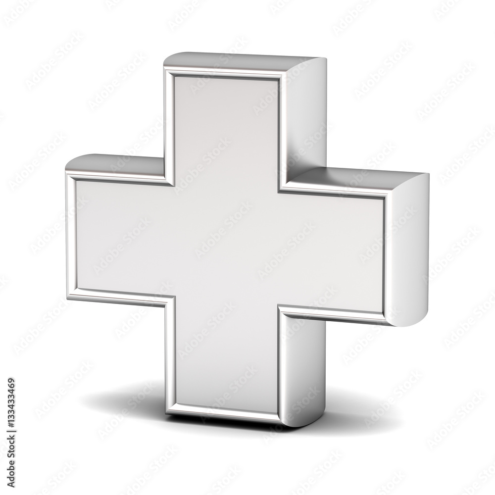 Metal plus sign isolated on white background with reflection 3D ...