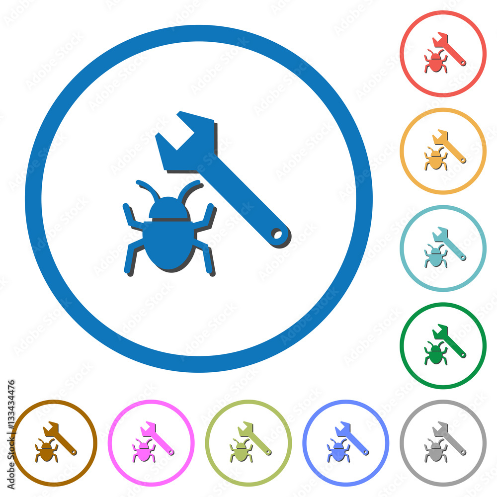 Bug fixing icons with shadows and outlines Stock Vector | Adobe Stock