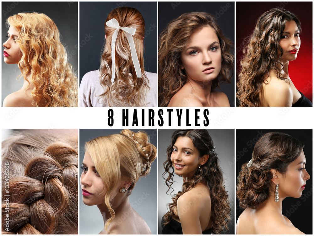 Foto de Collage of eight women hairstyles do Stock | Adobe Stock