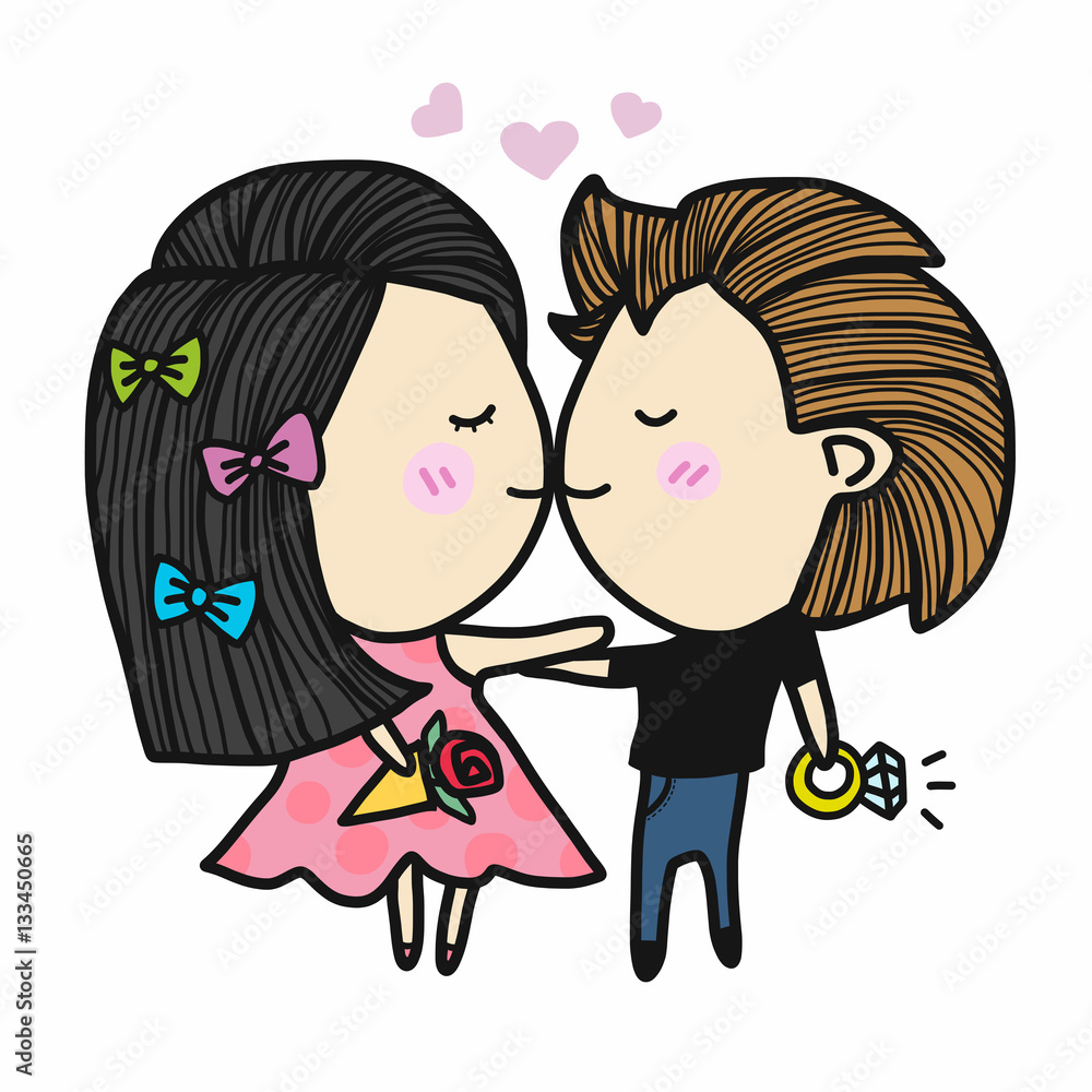 Cute Couple Cartoon Kissing