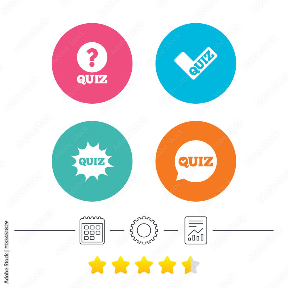 Quiz icons. Speech bubble with check mark symbol. Stock Vector | Adobe ...