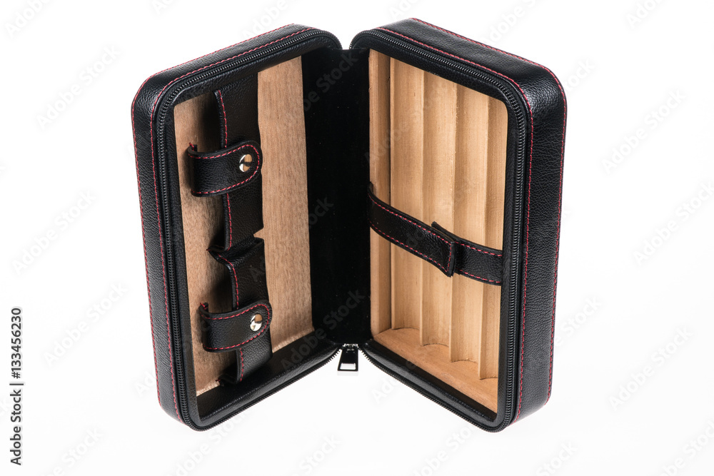Isolated leather wrapped wooden cigar case for connoisseurs and fans of ...