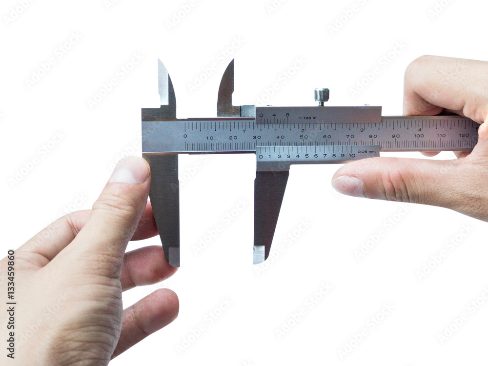 Isolate hands hold vernier caliper in concept " How to use vernier ...