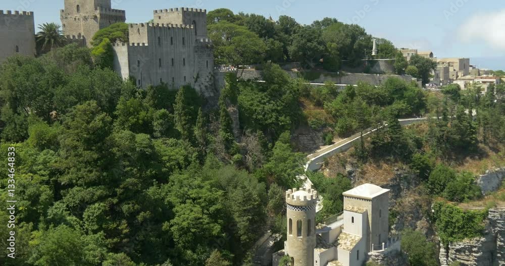 Beautiful panoramic view Norman castle and Torretta Pepoli (a castle ...