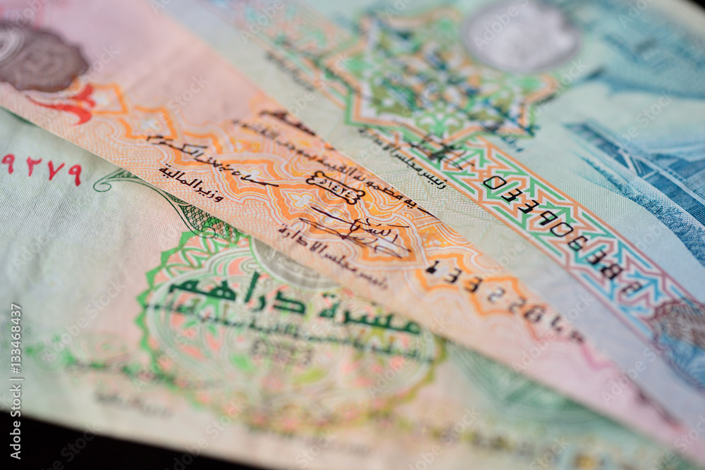 UAE Dirhams. Banknote background close up Stock Photo | Adobe Stock