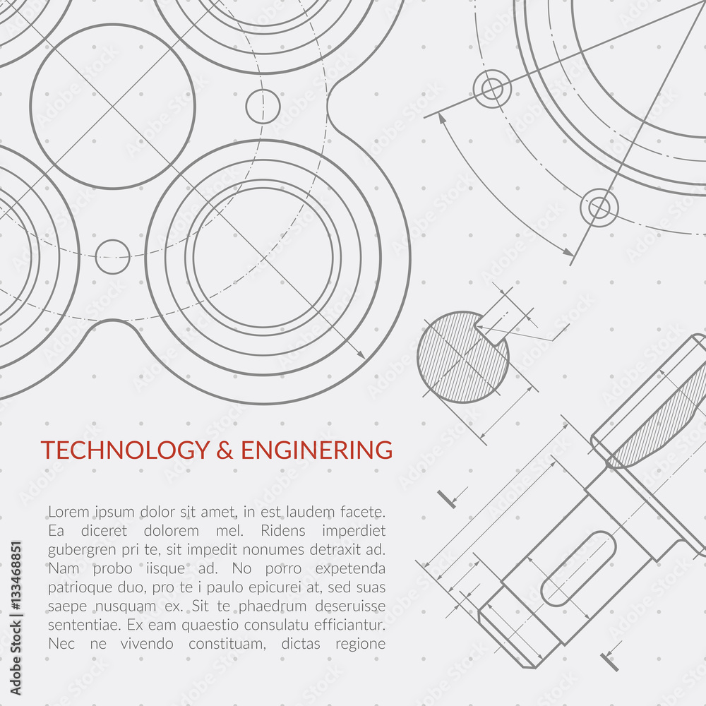Engineering vector concept with part of machinery technical drawing ...
