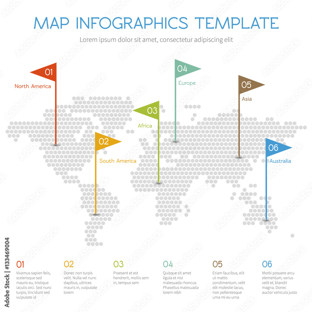 World map of hexagon. Internet vector infographic with business charts ...