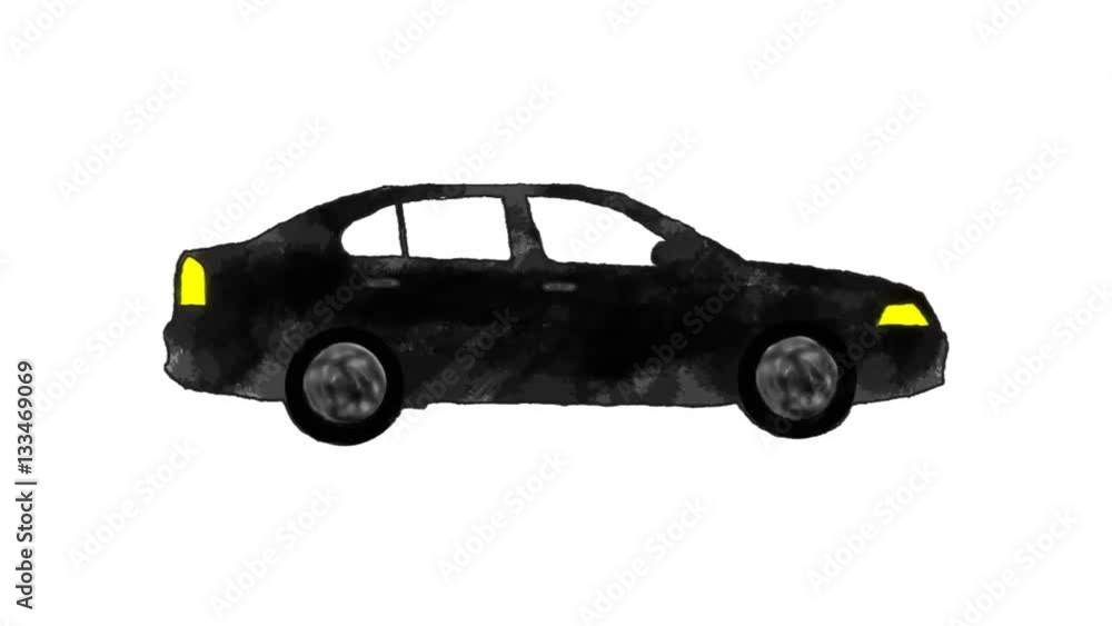 Hand Drawn Cartoon Black Car Driving in a Loop Stock Video | Adobe Stock