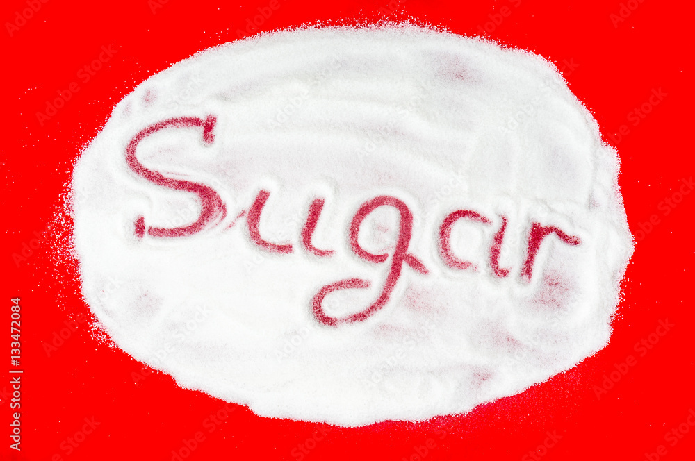 Word sugar written into a pile of white granulated sugar Stock Photo ...