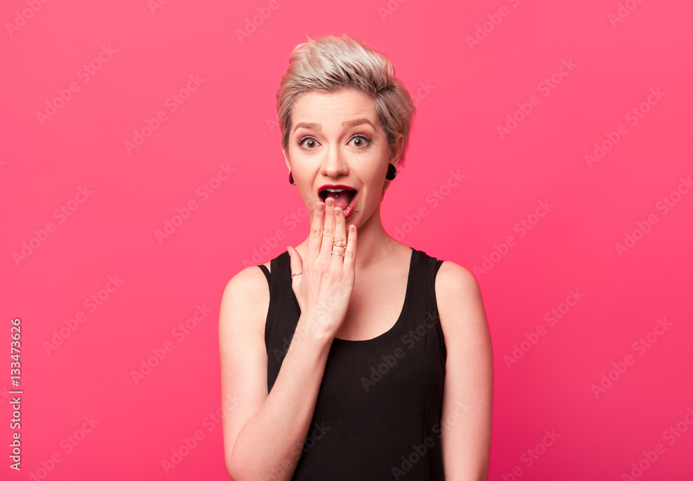 Young hipster girl going crazy, surprised emotions Stock Photo | Adobe ...