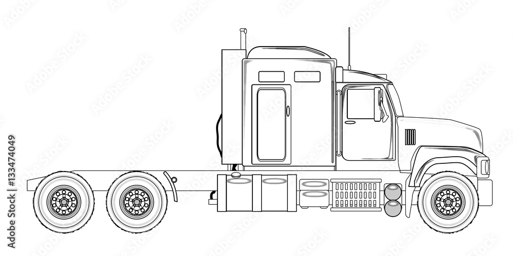 Truck Tractor Unit Outline Stock Vector | Adobe Stock