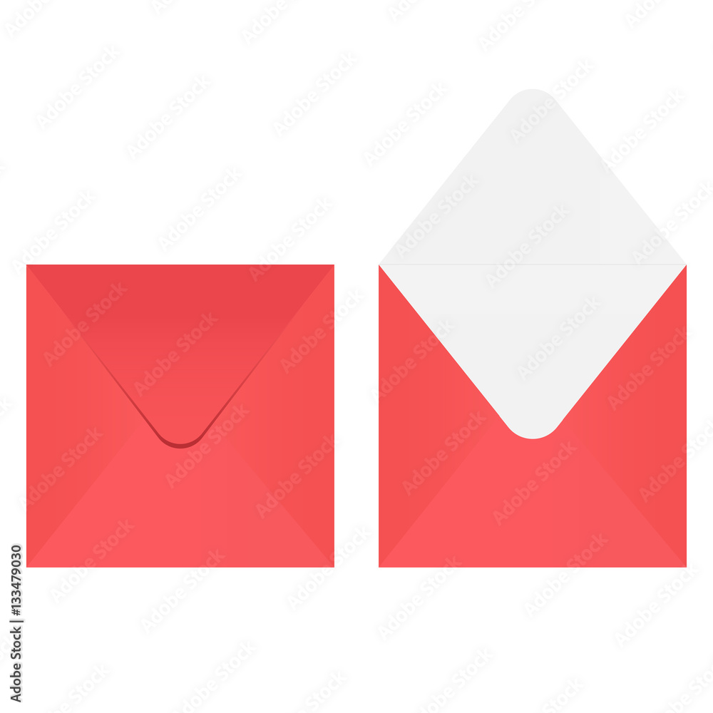 Red envelope isolated on white background. Closed and opened envelopes ...