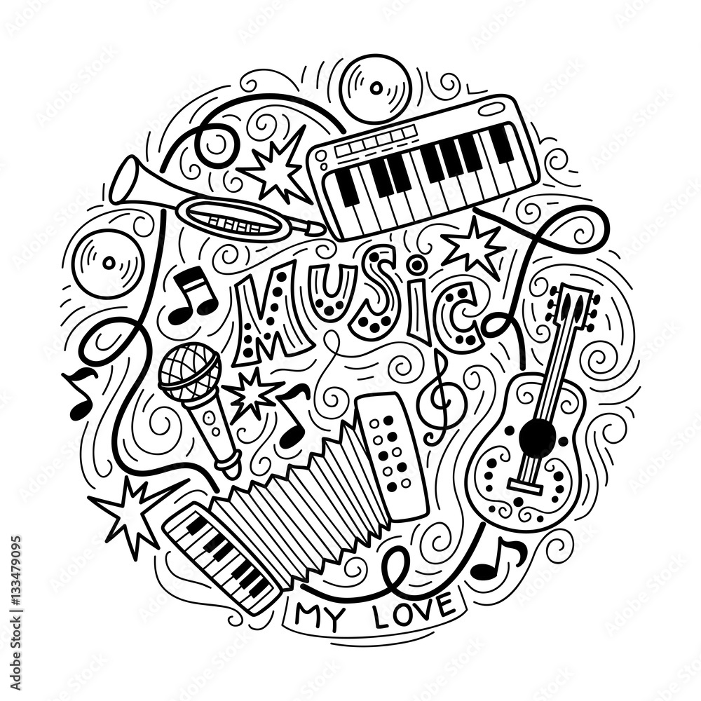 Abstract Music Background ,Collage with musical instruments.Hand ...