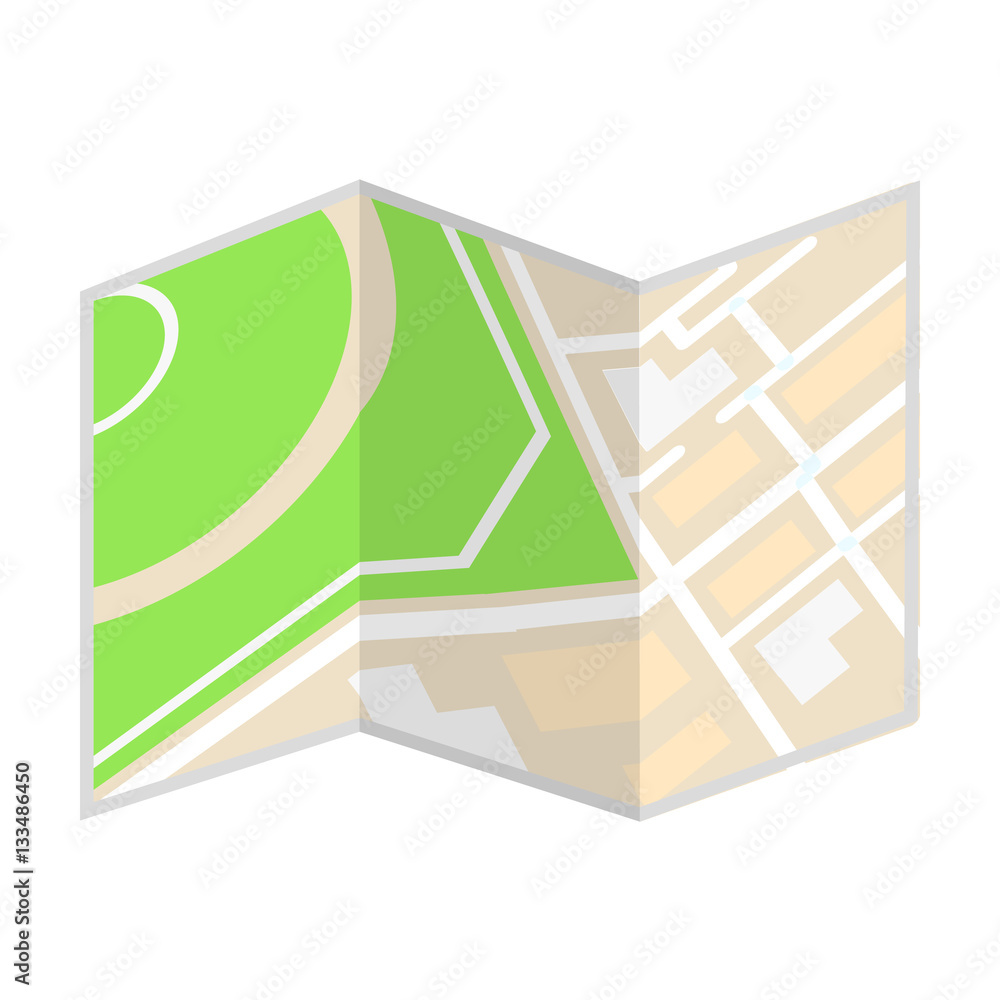 Travel map icon in cartoon style isolated on white background. Rest and ...