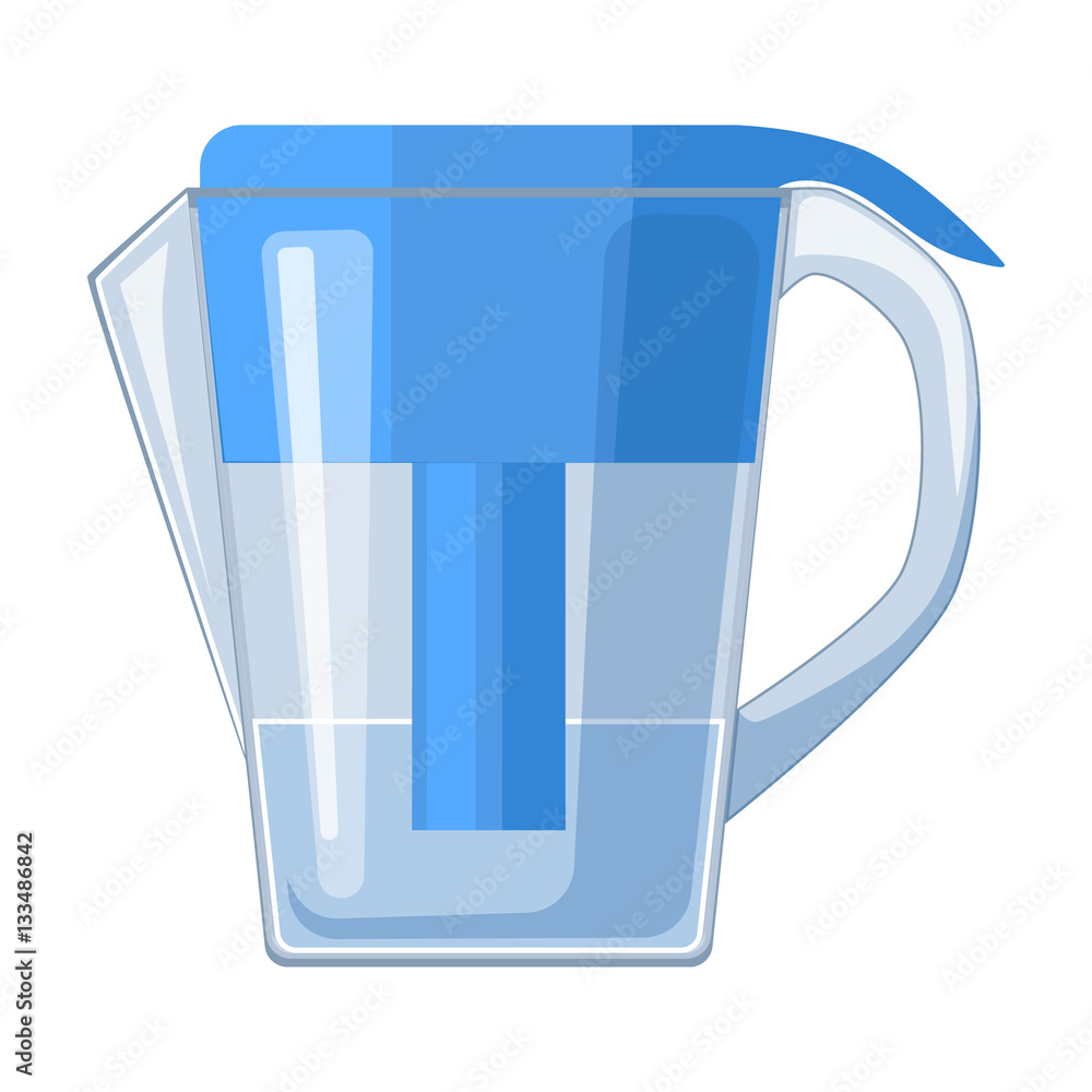Water jug with filter cartridge icon in cartoon style isolated on white ...