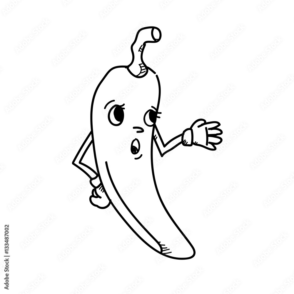 Freehand drawing cartoon character chilli. Stock Illustration | Adobe Stock