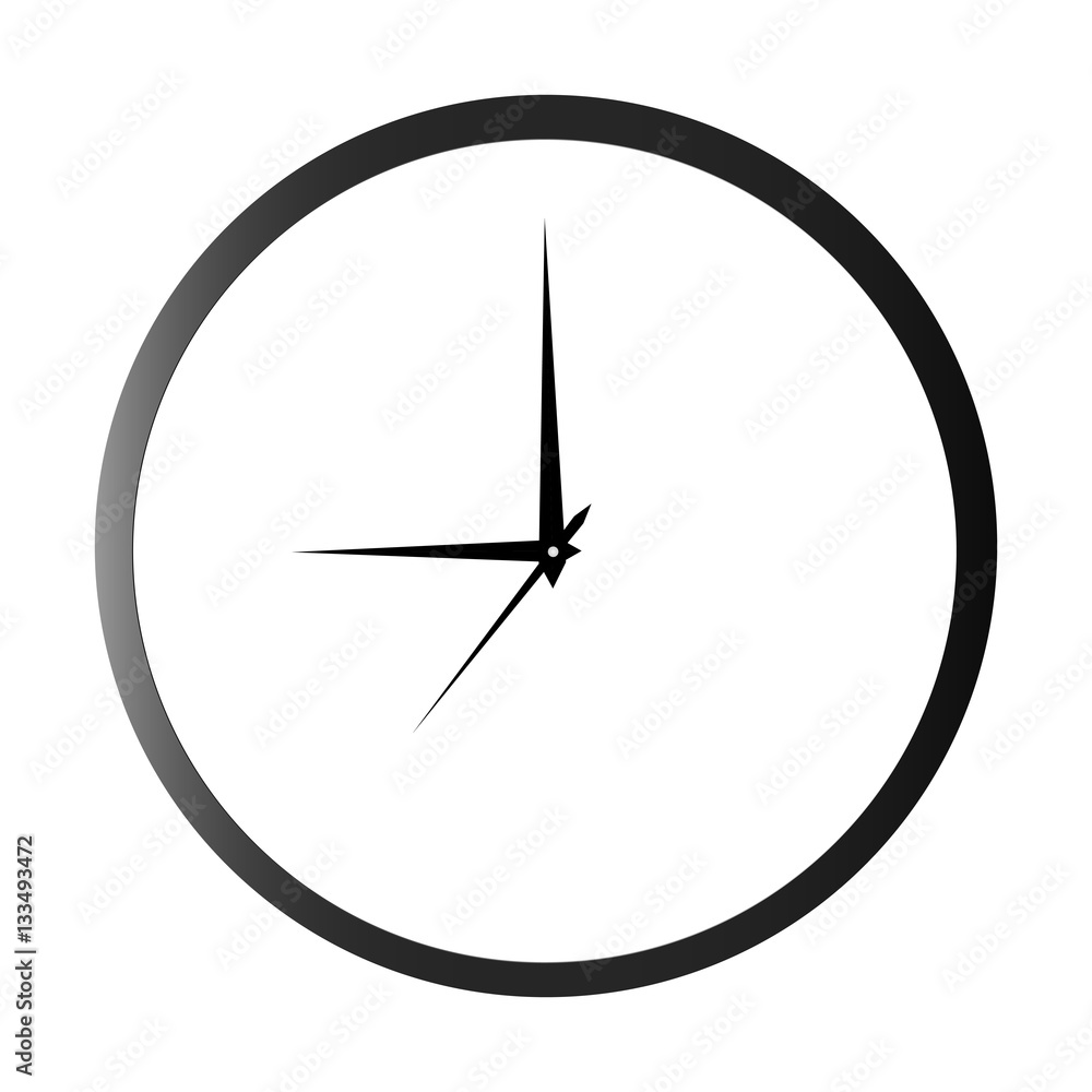 Round black clock showing nine o'clock isolated on a white background ...
