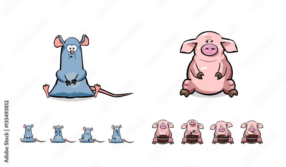 Happy cartoon pig and mouse set Stock Vector | Adobe Stock