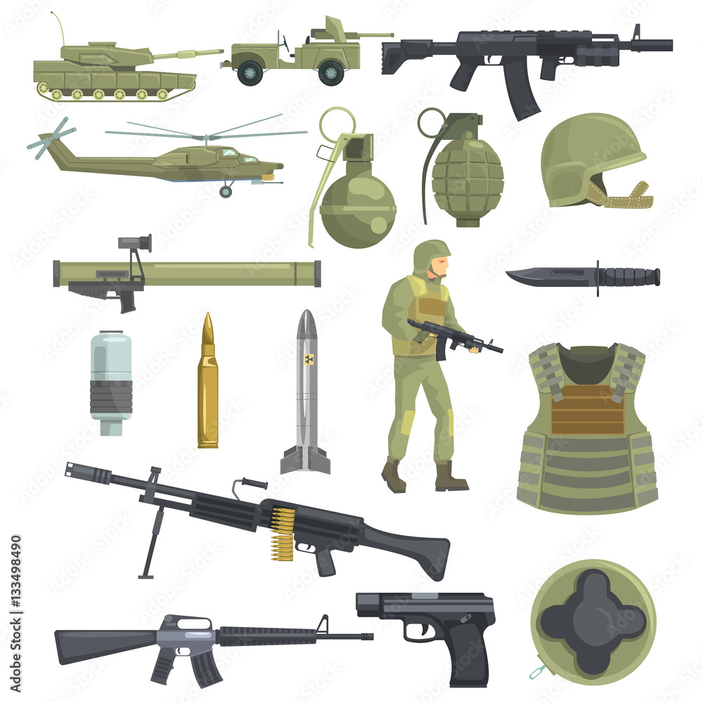 Professional Army Infantry Forces Weapons, Transportation And Soldier ...