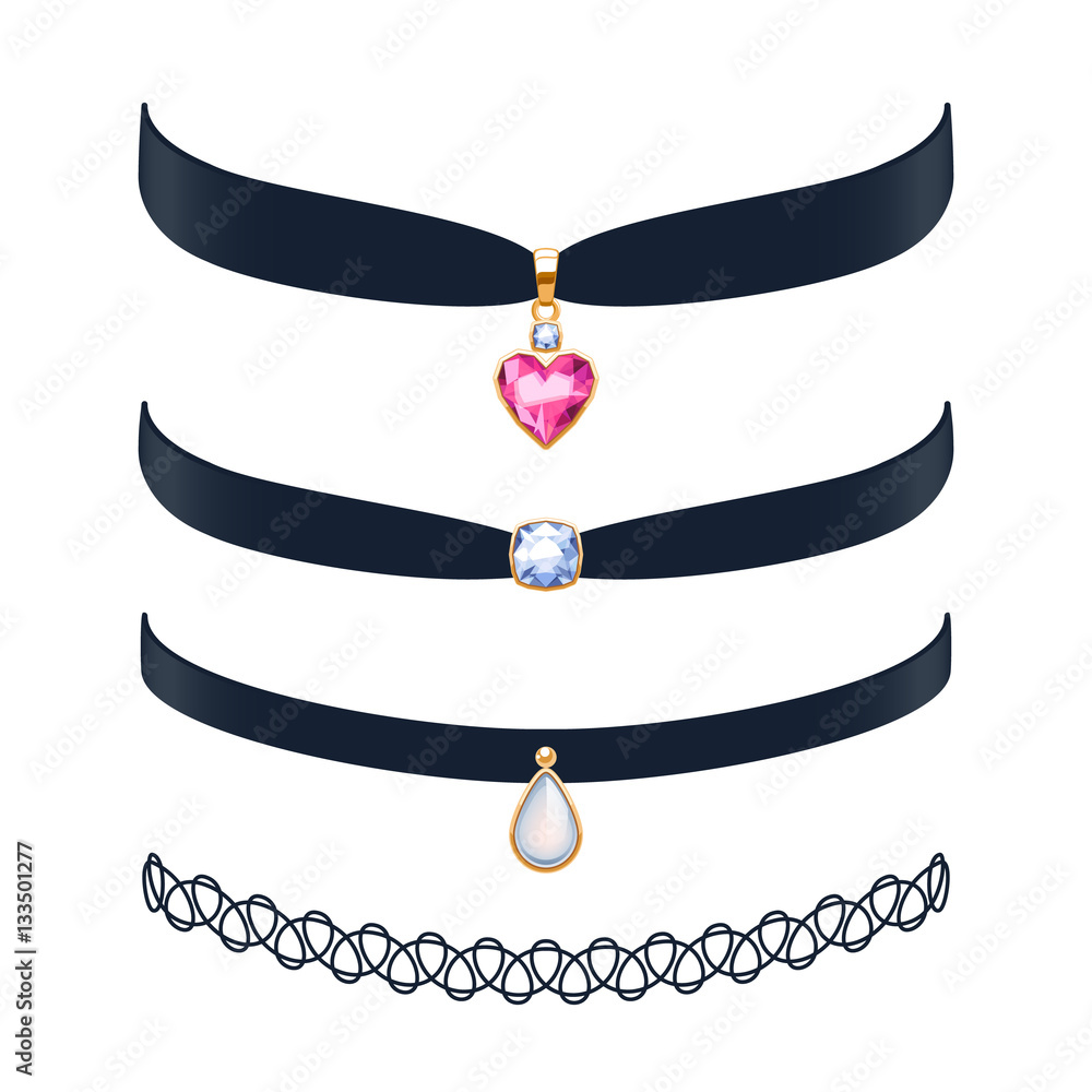 Choker necklaces set vector illustration. Stock-Vektorgrafik | Adobe Stock