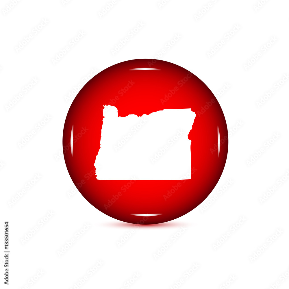 Map of the U.S. state of Oregon. Red button on a white backgroun Stock ...