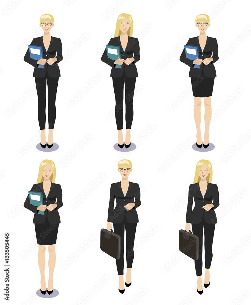 Vector set illustration of business women standing Stock Vector | Adobe ...